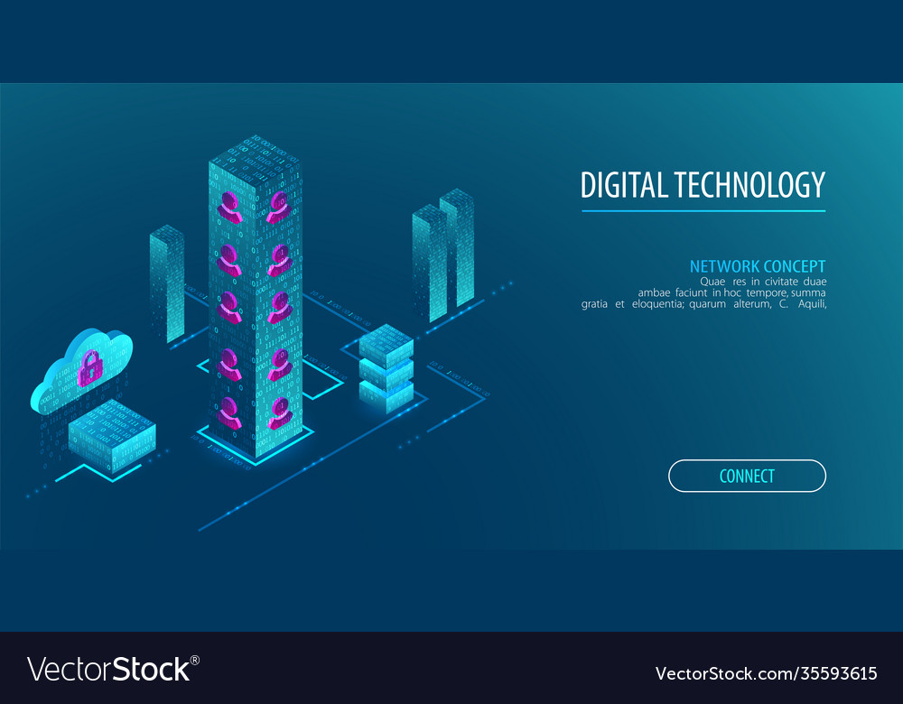 Isometric big data flow processing concept cloud Vector Image