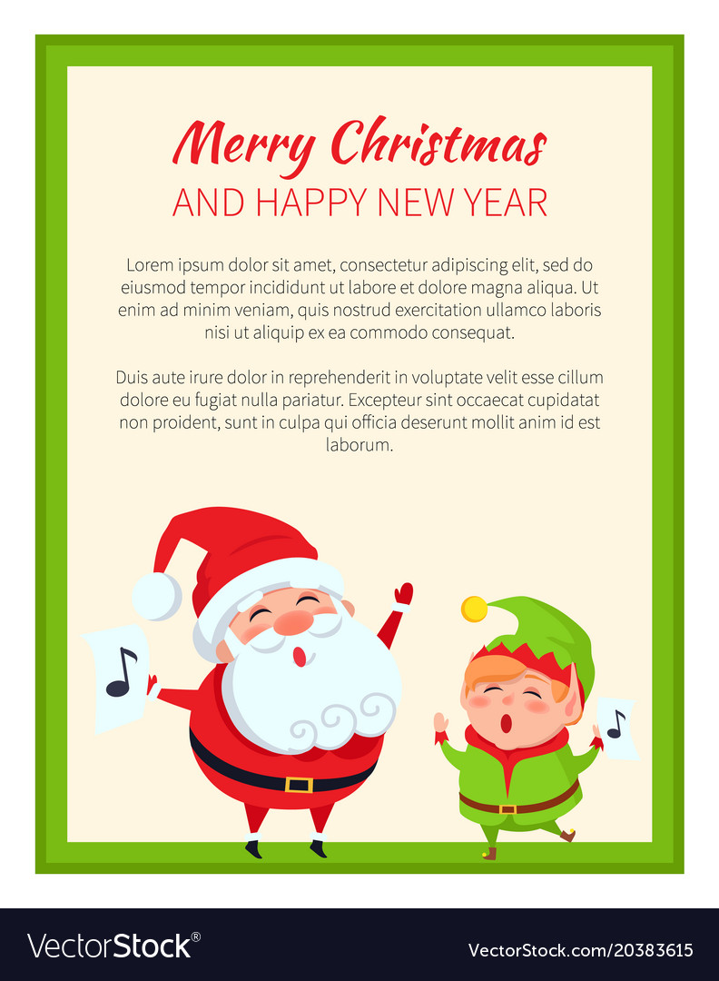 Merry christmas happy new year cute elf and santa Vector Image