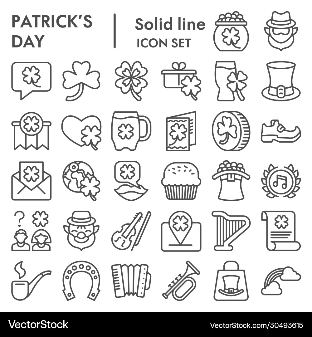 Patrick day line icon set saint patricks symbols Vector Image