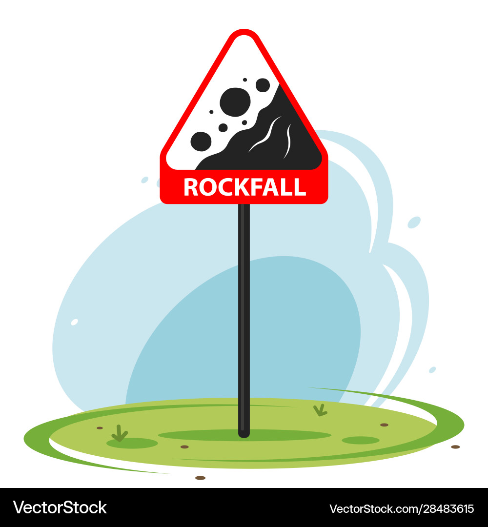 Red road sign rockfall on nature background Vector Image