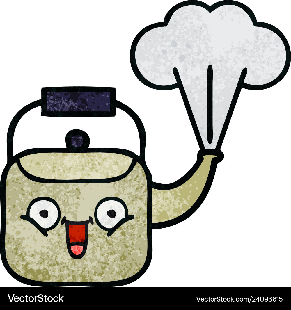 Retro grunge texture cartoon steaming kettle Vector Image