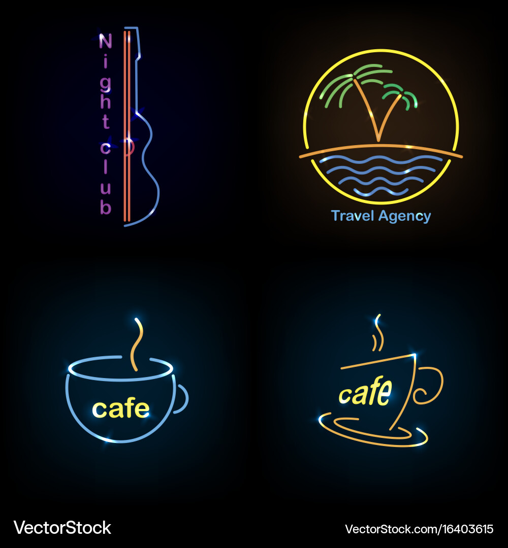 Set neon sign theme summer bright signboard Vector Image