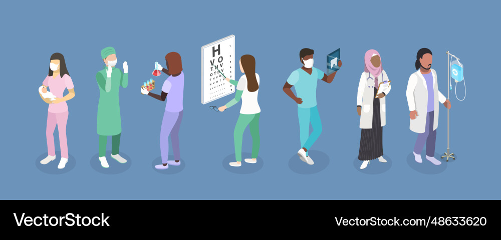 3d isometric flat set of therapist Royalty Free Vector Image