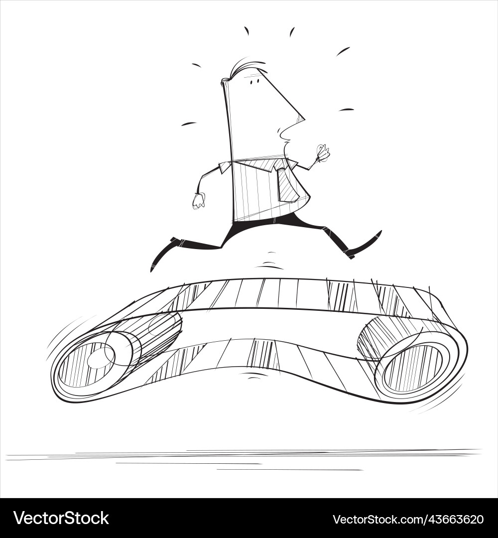 Businessman breaks a sweat running on treadmill Vector Image