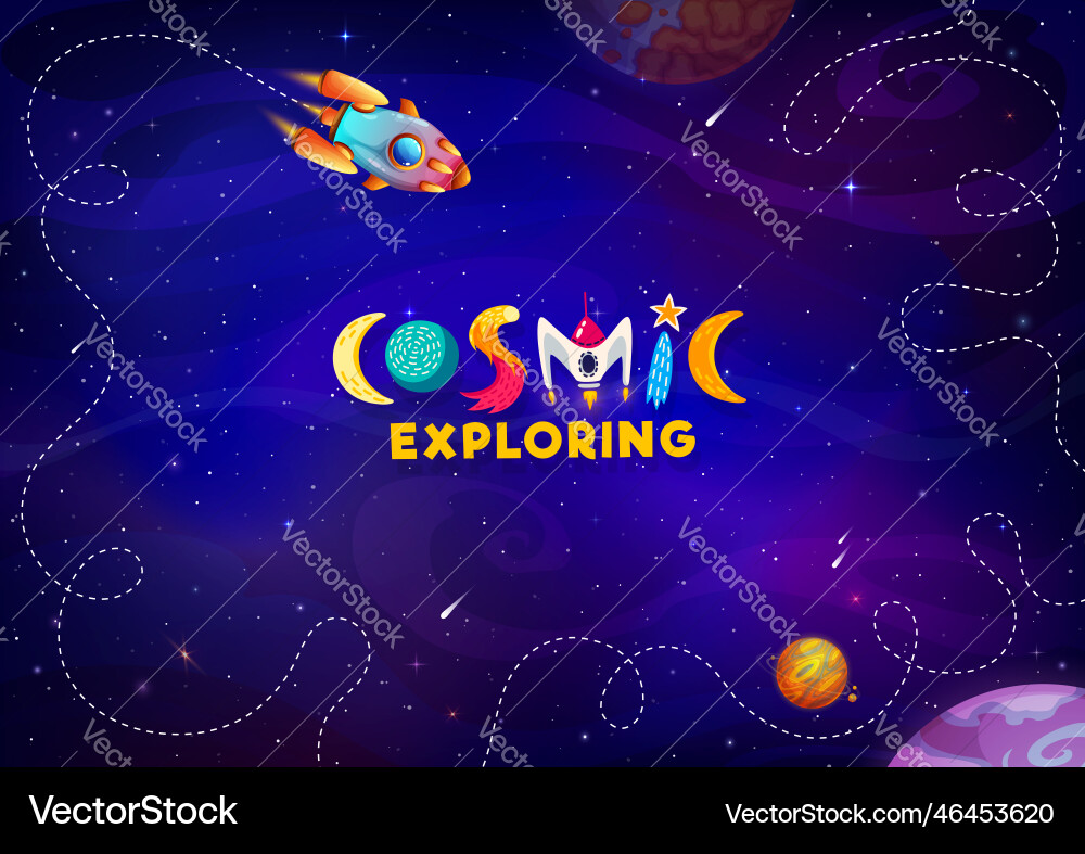 Cartoon starry space background rocket and stars Vector Image