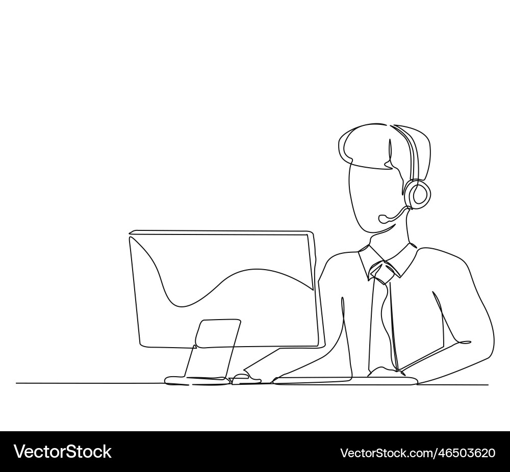 Continuous one line drawing of young man sitting Vector Image