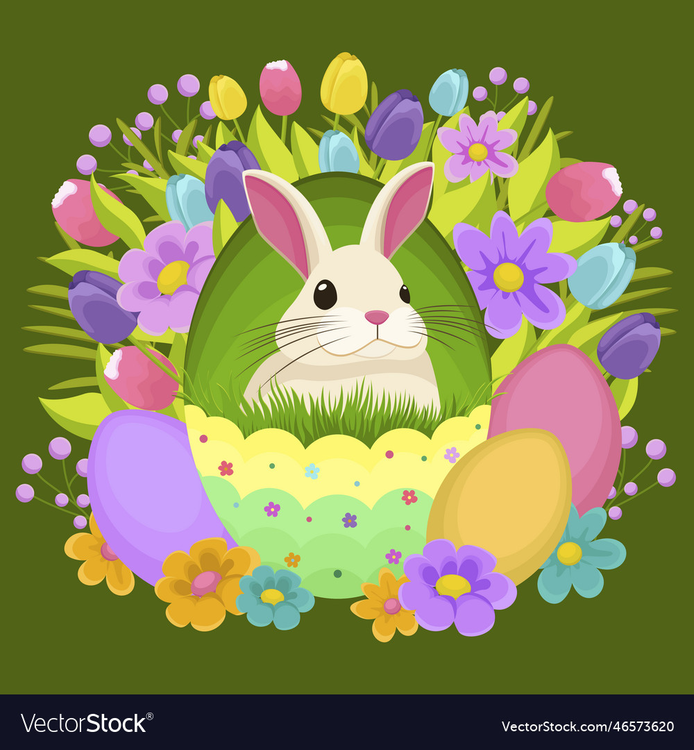 Easter with a rabbit flowers Royalty Free Vector Image