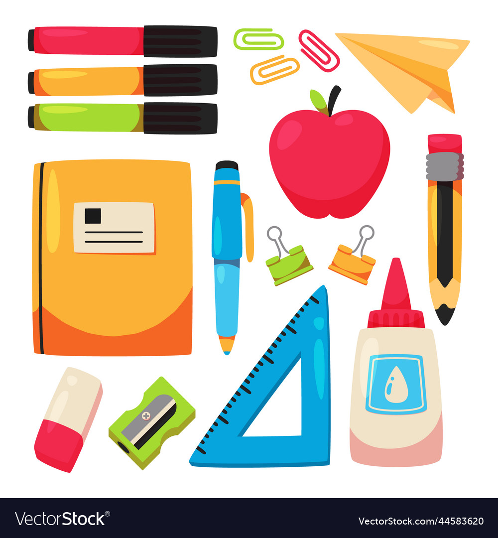 Flat back school elements set Royalty Free Vector Image
