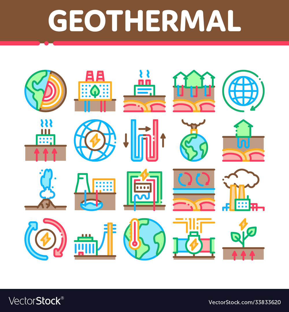 Geothermal energy collection icons set Royalty Free Vector Geothermal energy collection icons set Royalty Free Vector