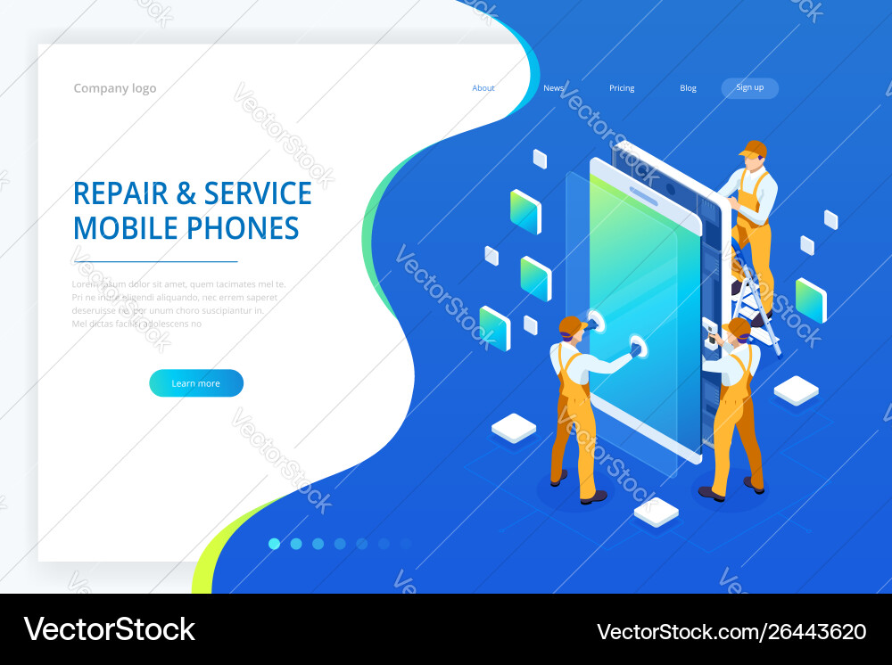 Isometric smartphone repair service concept Vector Image