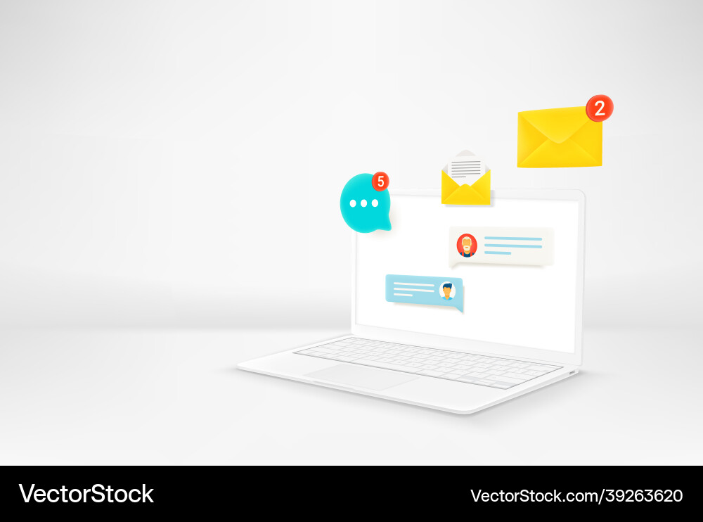 Modern laptop with notifications of messengers Vector Image