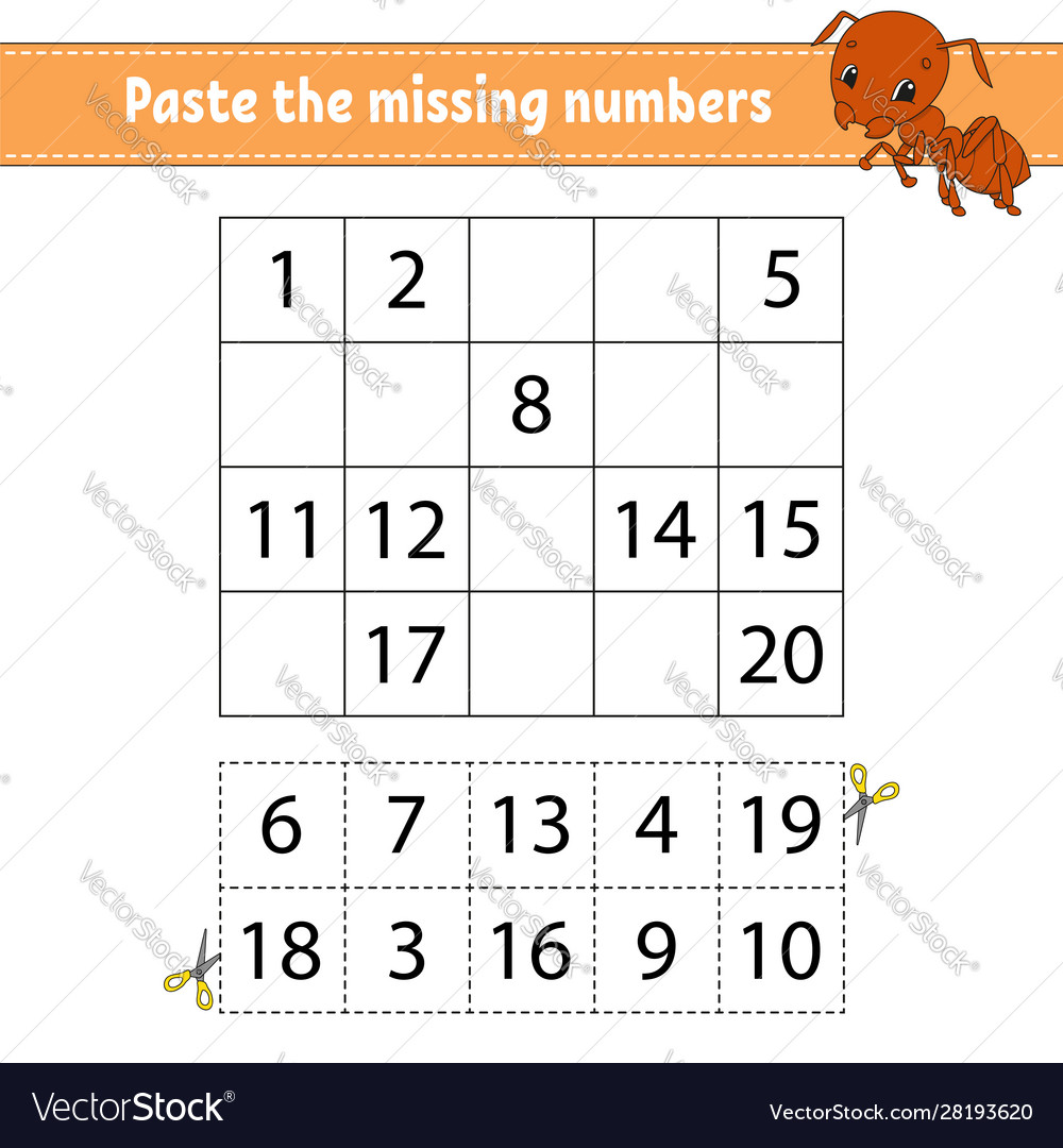 Paste missing numbers game for children Royalty Free Vector