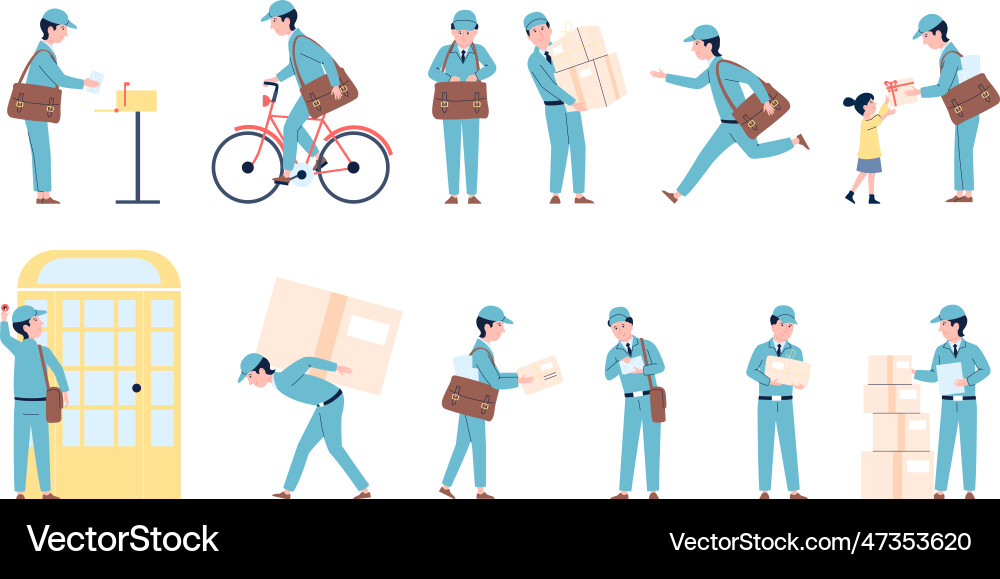 Postman in uniform with letters and parcels mail Vector Image