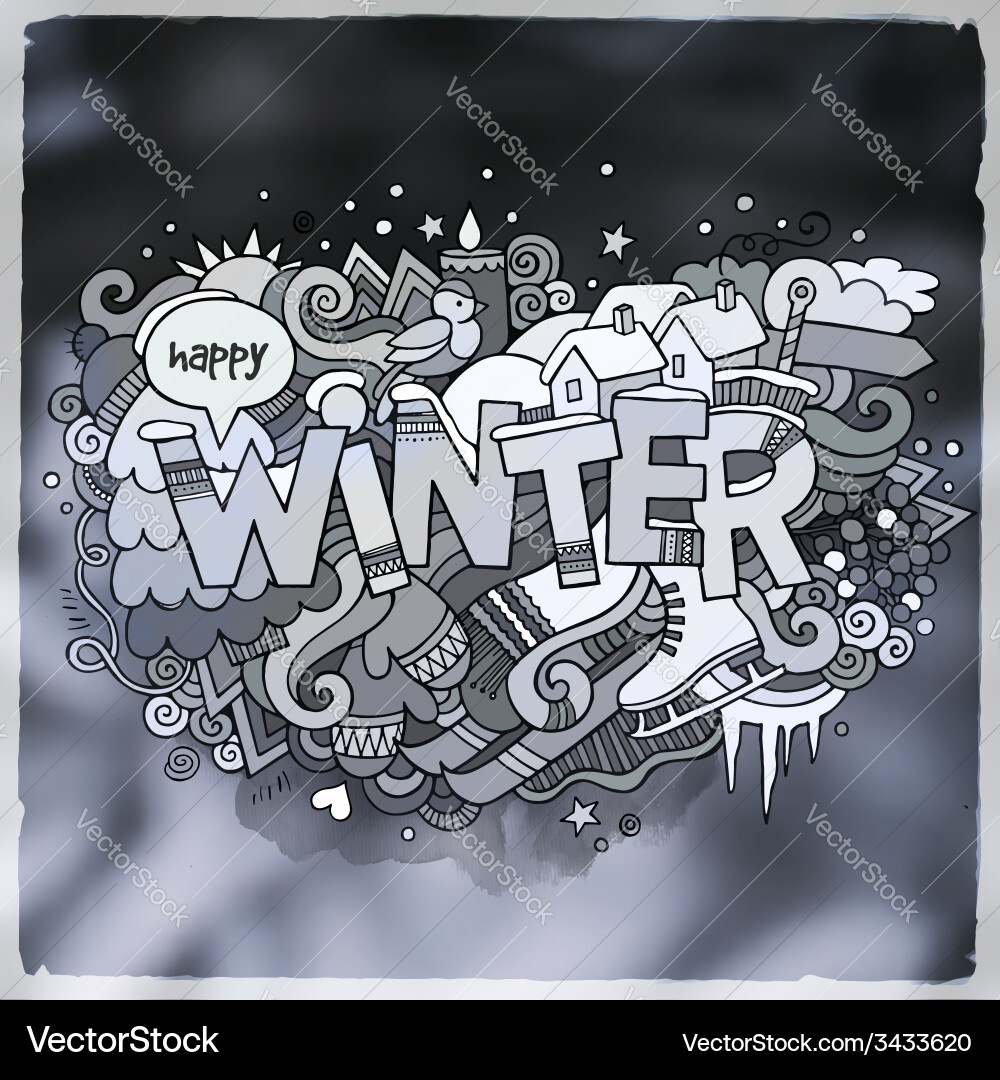 Winter hand lettering and doodles elements Vector Image