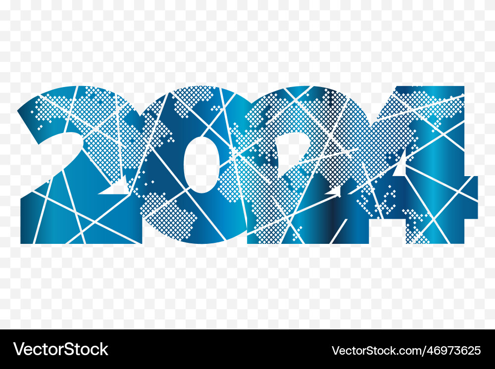2024 icon with lines and world map contour Vector Image