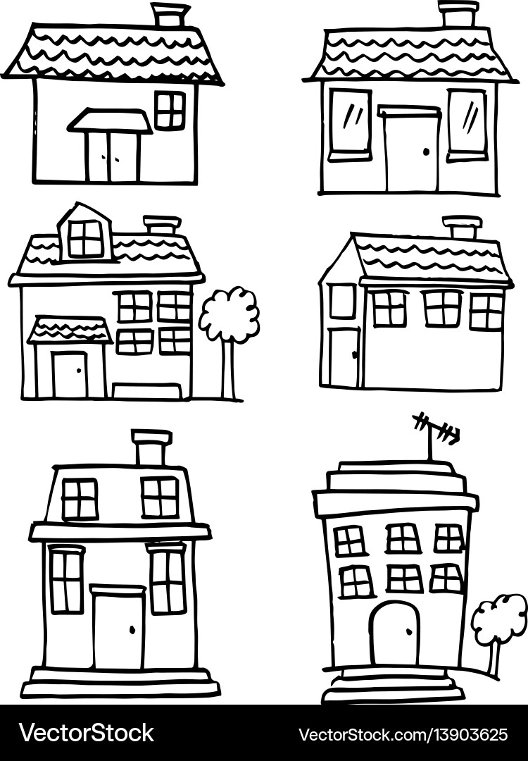 Collection of house set doodle Royalty Free Vector Image