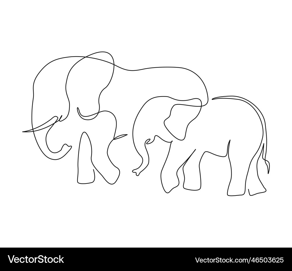 Continuous one line drawing of elephant simple Vector Image
