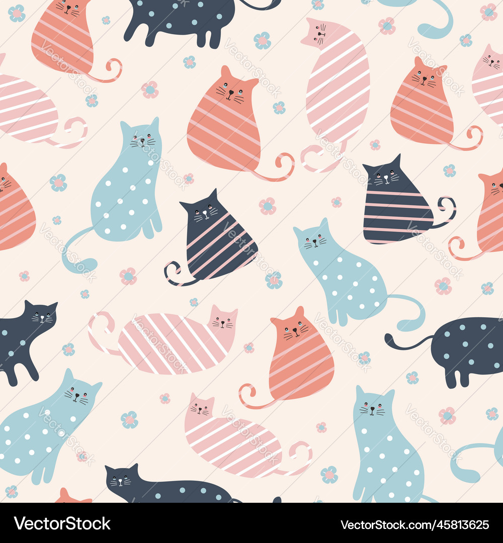 Cute cats seamless pattern with colorful pastel Vector Image