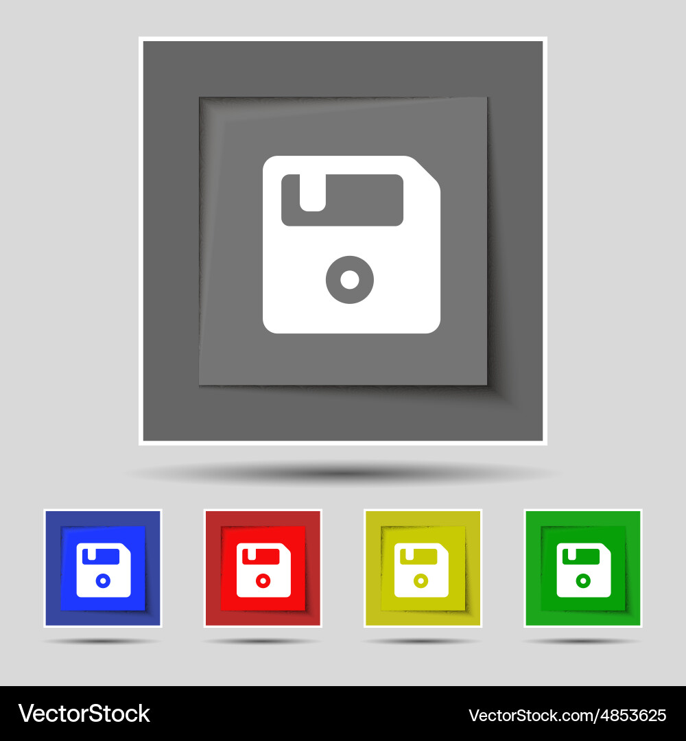 Floppy icon sign on the original five colored Vector Image