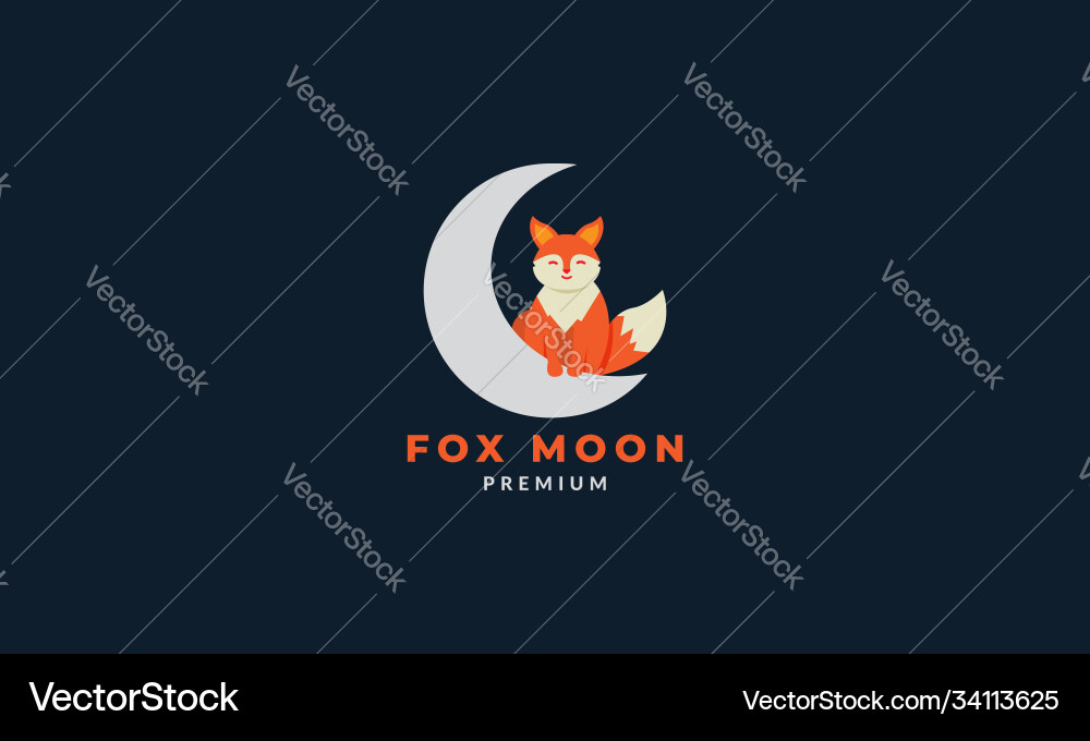 Fox cute cartoon with crescent moon logo icon Vector Image