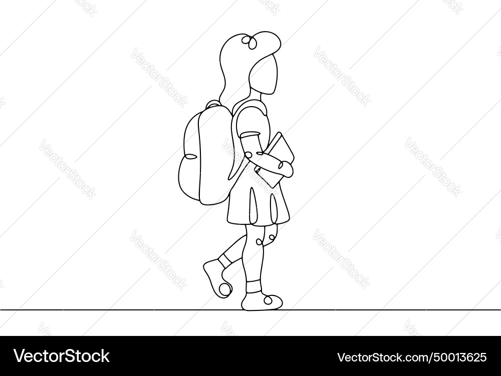 Girl school one line Royalty Free Vector Image