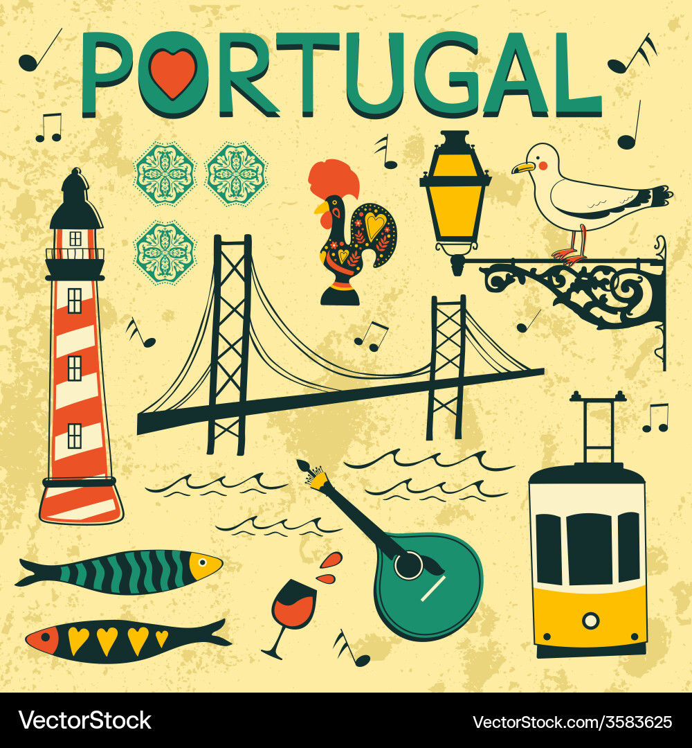 Portugal tipical icons collection Royalty Free Vector Image