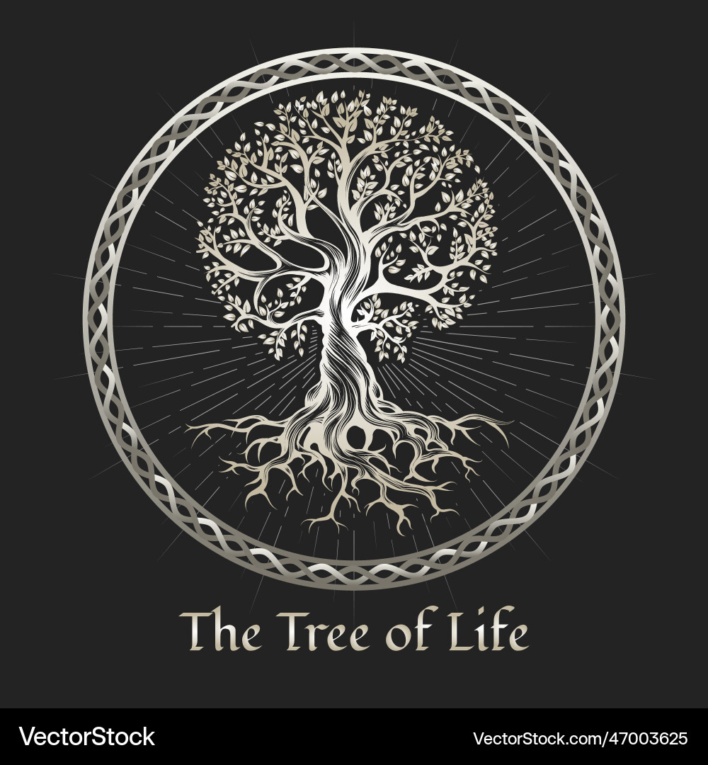 Tree of life in a circle frame esoteric emblem on Vector Image