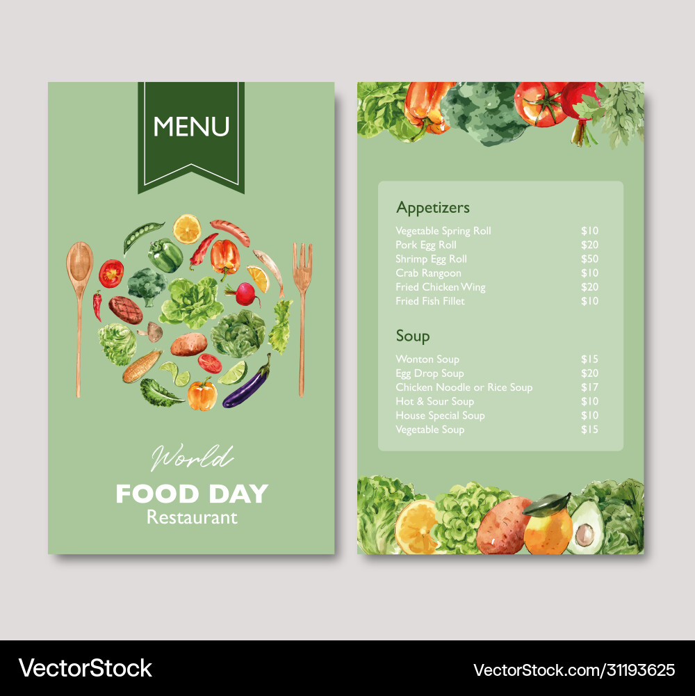 World food day menu design with broccoli beetroot Vector Image