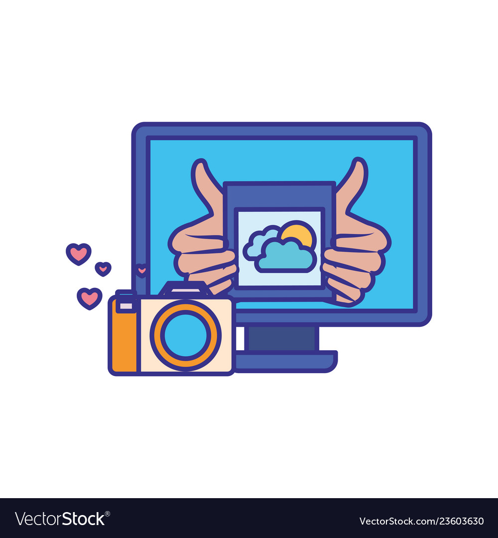 Computer screen with objects isolated icon Vector Image