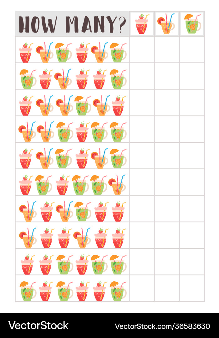 Counting children game cartoon summer drinks Vector Image