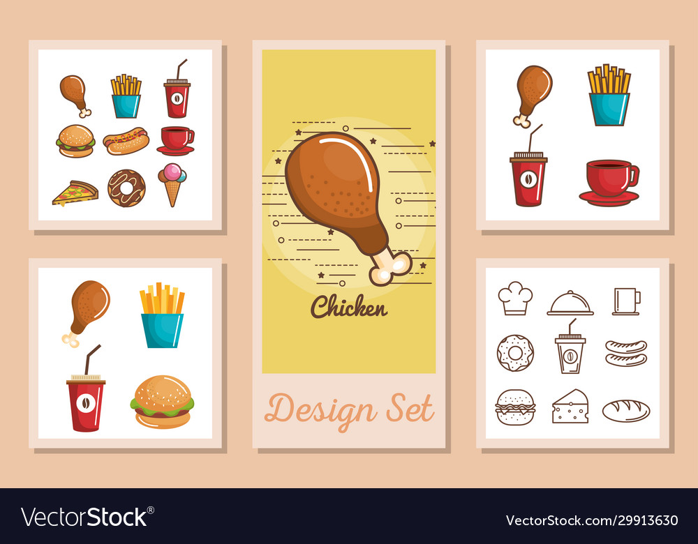Designs set fast food icons Royalty Free Vector Image