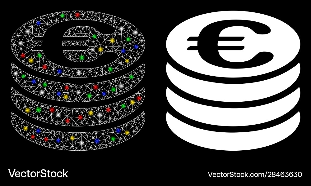 Glossy mesh carcass euro coin column icon Vector Image