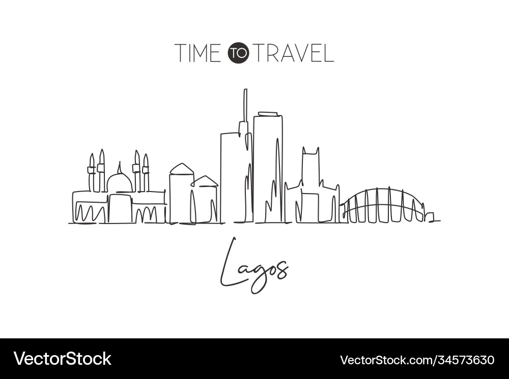 One continuous line drawing lagos city skyline Vector Image