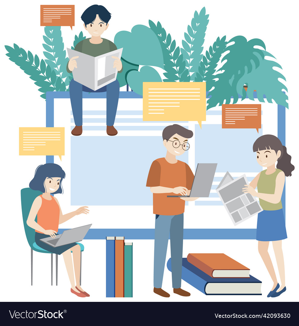 People working on computer Royalty Free Vector Image