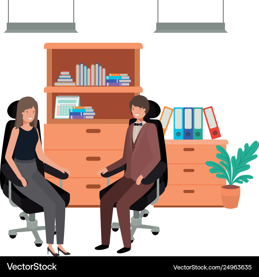 Couple business in work office avatar Royalty Free Vector