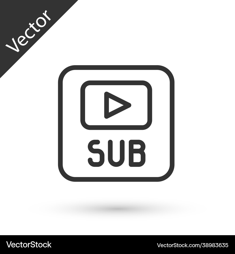 Grey line video with subtitles icon isolated Vector Image