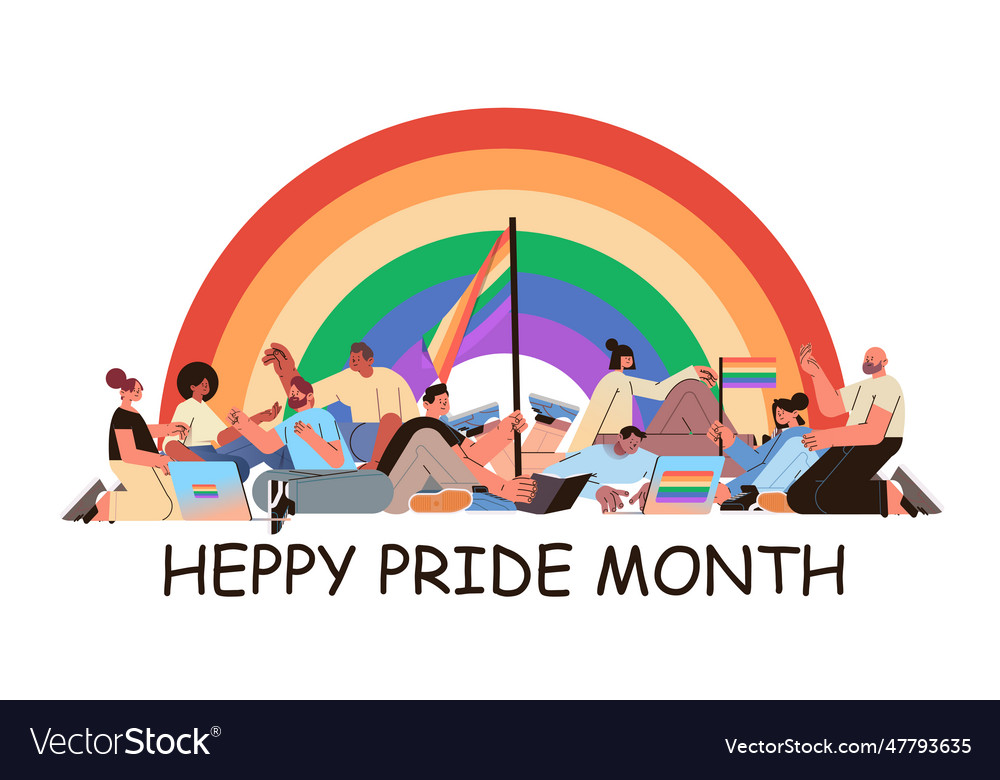 Mix race people with lgbt rainbow flags gay Vector Image