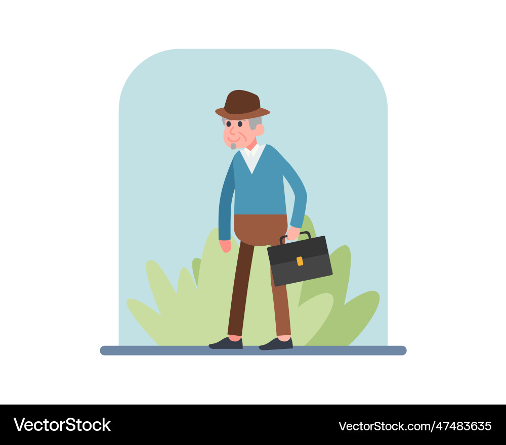 Smiling cartoon elderly man goes to work Vector Image