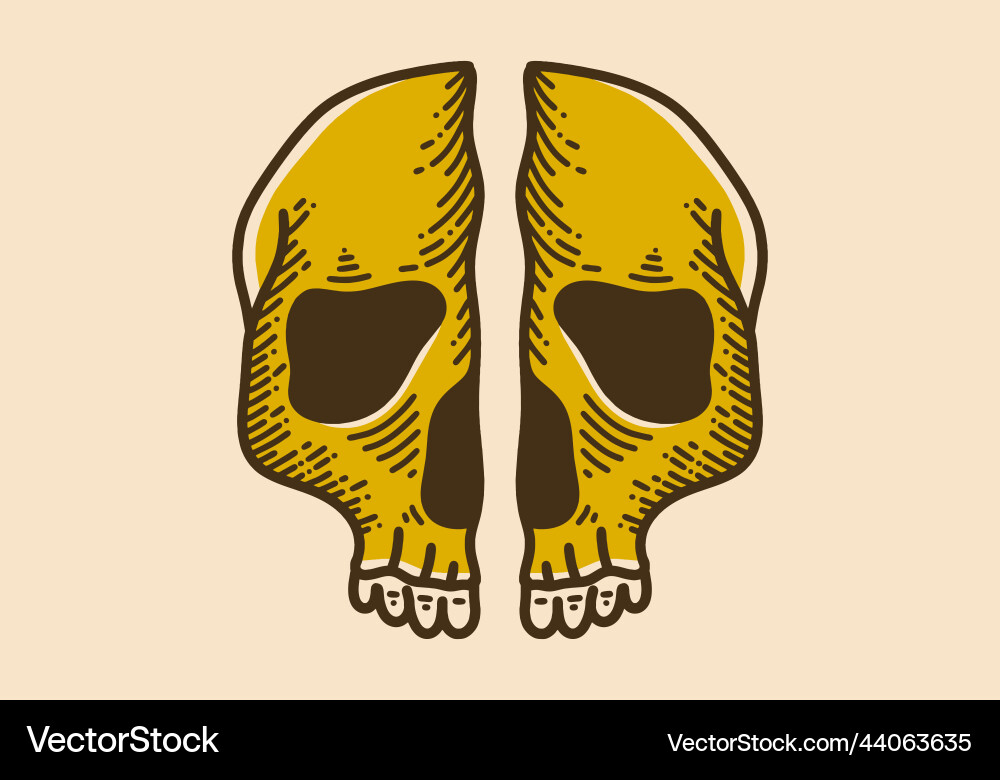 Split skull retro vintage line art Royalty Free Vector Image