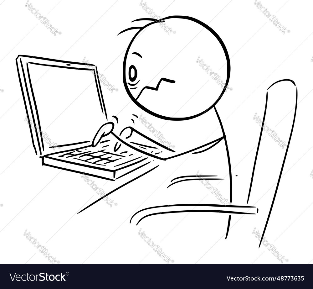 Stressed person working on computer cartoon stick Vector Image