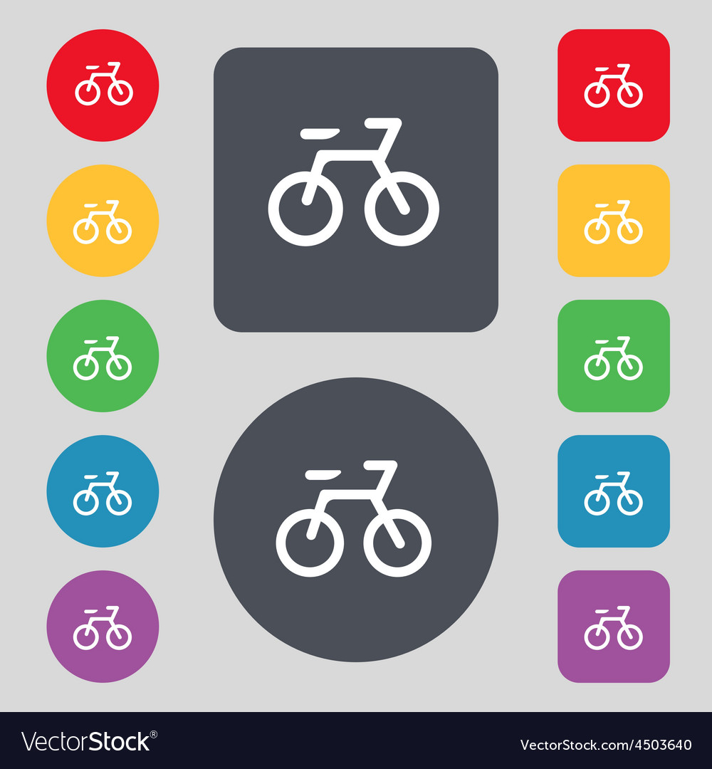 Bicycle icon sign a set of 12 colored buttons flat