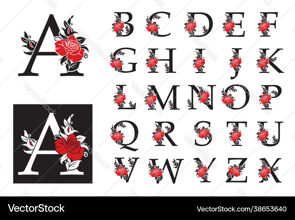 Botanical alphabet capital letters set Royalty Free Vector