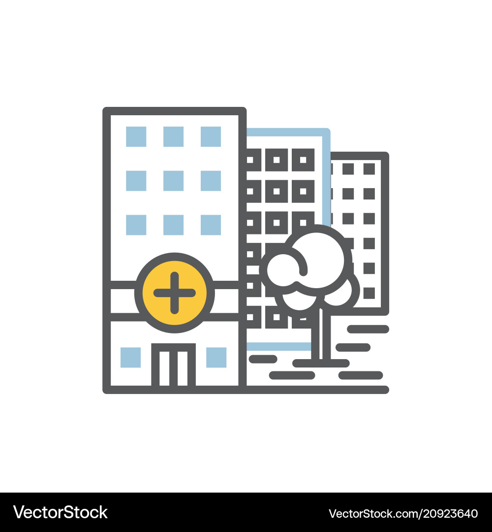 Hospital building icon flat and line Royalty Free Vector