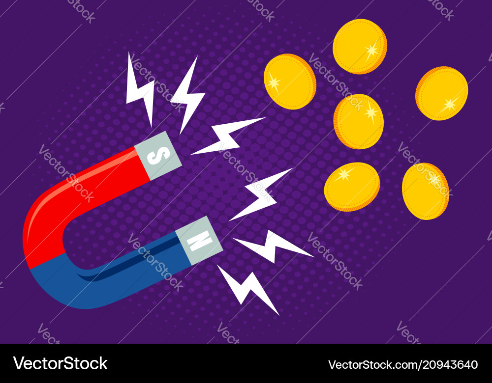 Magnet with golden coins Royalty Free Vector Image