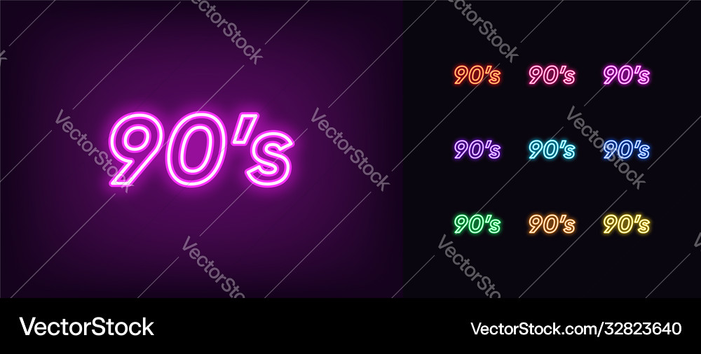 Neon 90s icon glowing 90s sign retro text Vector Image