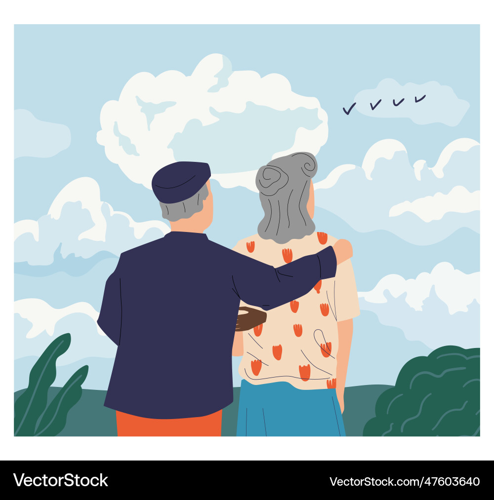 People looking forward senior couple admiring Vector Image