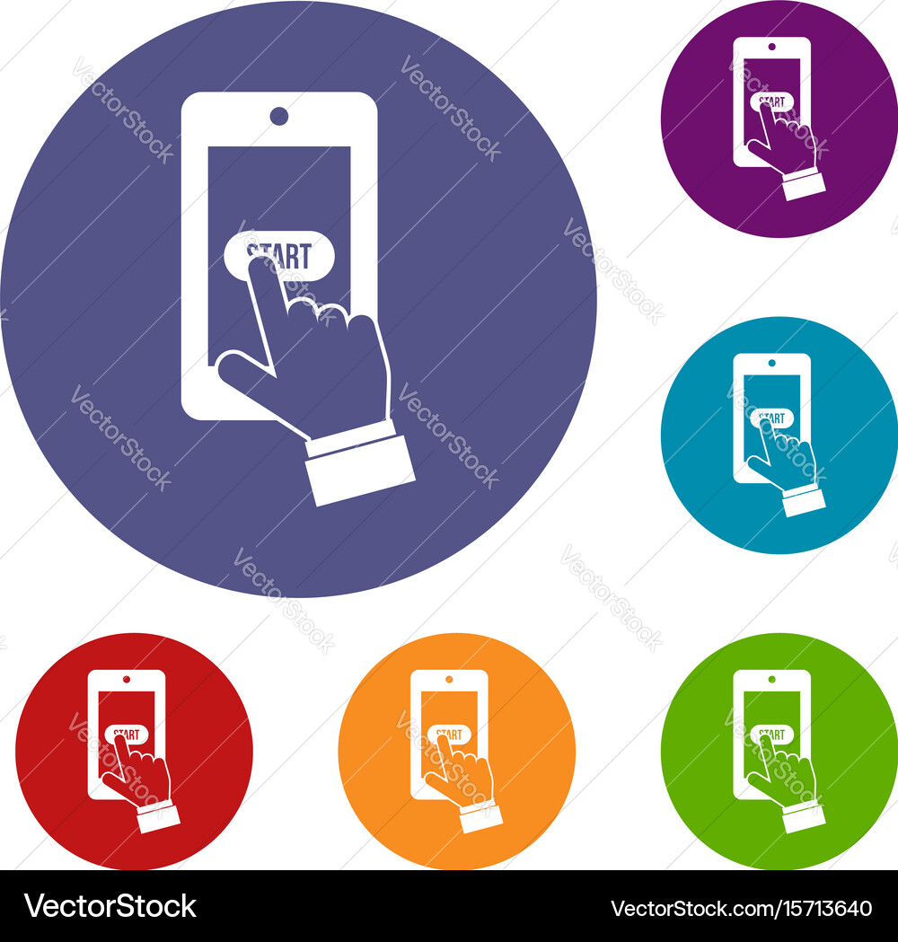 Playing games on smartphone icons set Royalty Free Vector