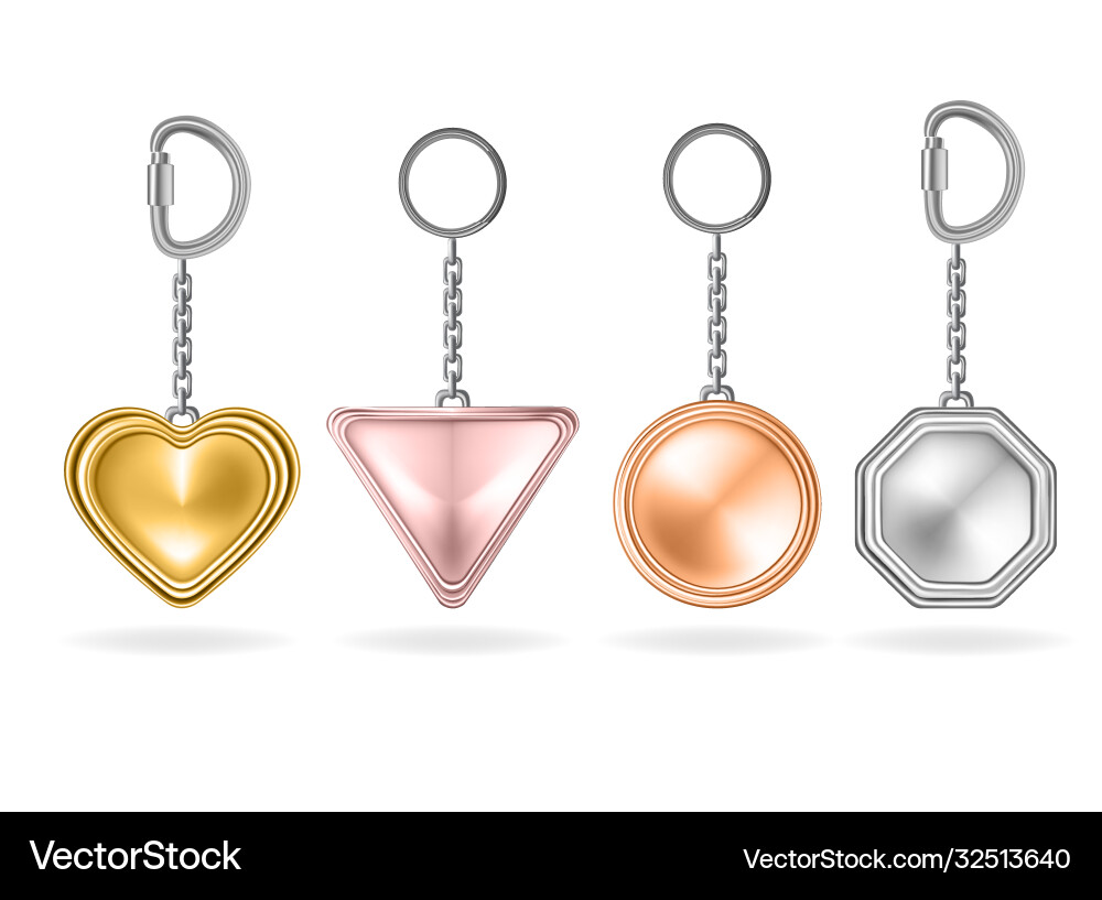 Realistic detailed 3d shiny metal keychains set Vector Image