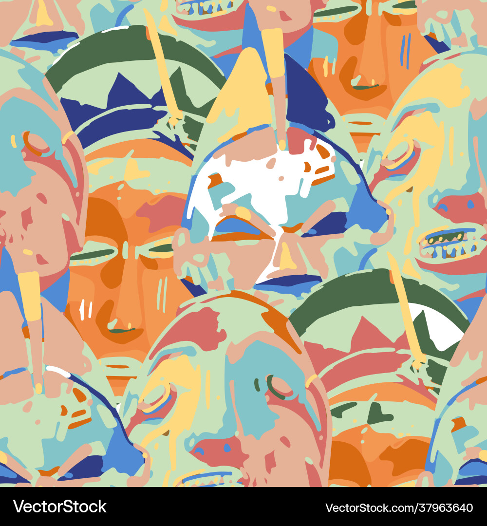 Seamless pattern vintage woodenn masks Royalty Free Vector