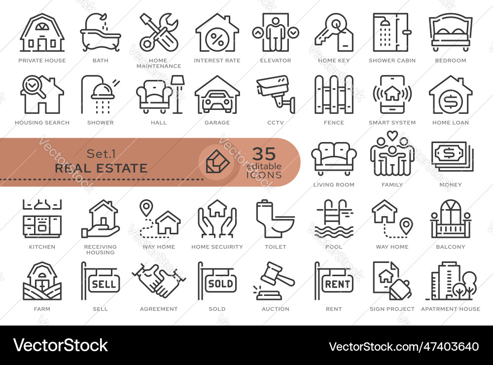 Set icons real estate 01 Royalty Free Vector Image